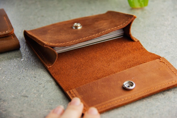 Monogrammed leather business card holder store