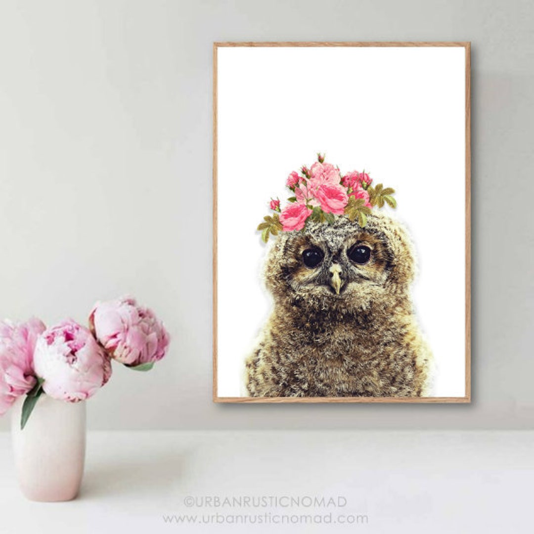 Owl Print, Animals With Flower Crowns, Printable Wall Art, Woodland ...