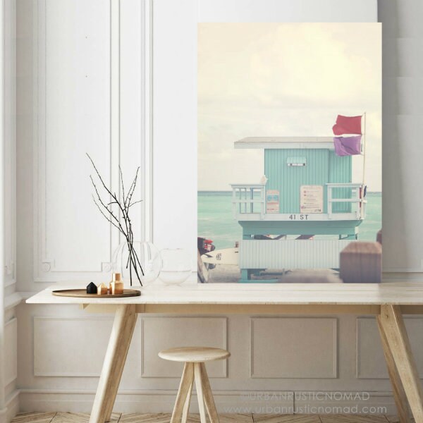 Lifeguard Hut Beach Print Miami Art Pastel Pink Pastel - Etsy
