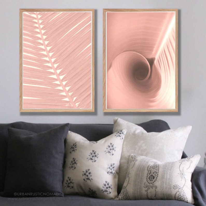 Palm Tree Frond Dusty Pink Tropical Decor Photography Wall | Etsy