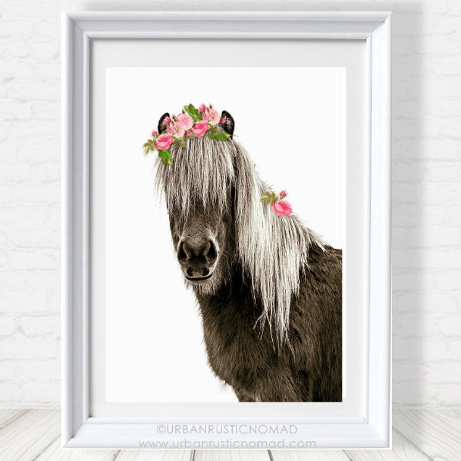 Horse With Pink Flower Crown, Printable Wall Art, Animal Prints, Nandi ...