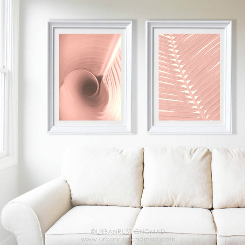 Palm Tree Frond Dusty Pink Tropical Decor Photography Wall | Etsy