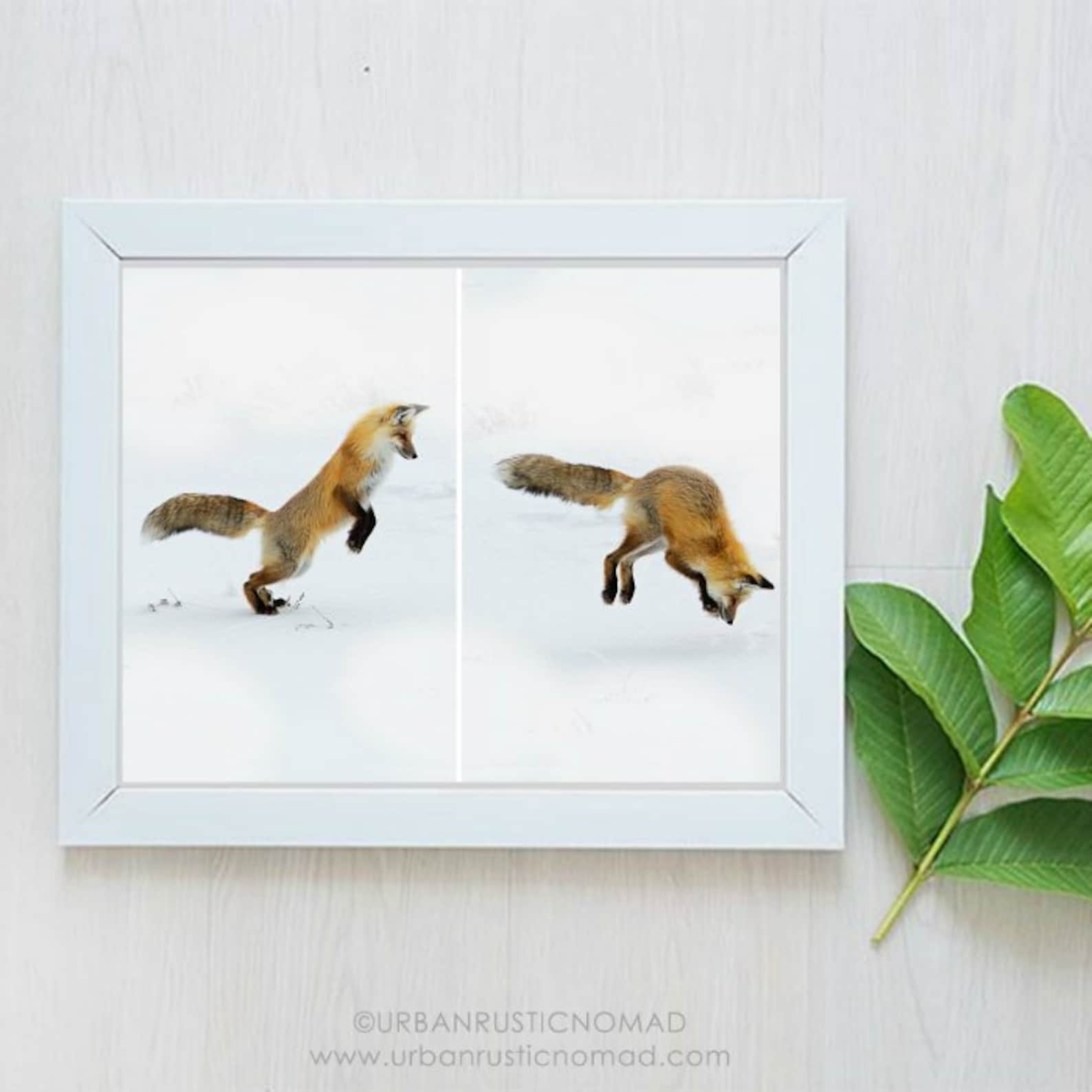 Fox Print, Foxes, Fox Leaping in Snow, Woodland Animals, Printable Wall ...