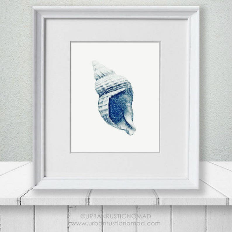 Sea Shell Indigo Blue Underwater Coastal Printable Digital - Etsy