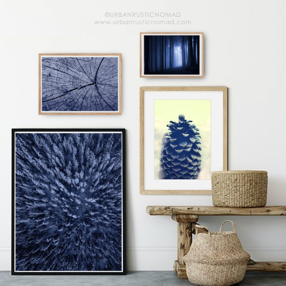 Pine Cone Indigo Denim Blue Wall Art Nordic Print Poster - Etsy