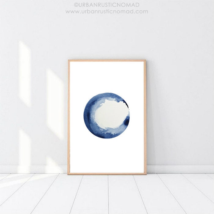 Watercolour Indigo Blue Moon, Celestial Wall Art, Minimalist ...