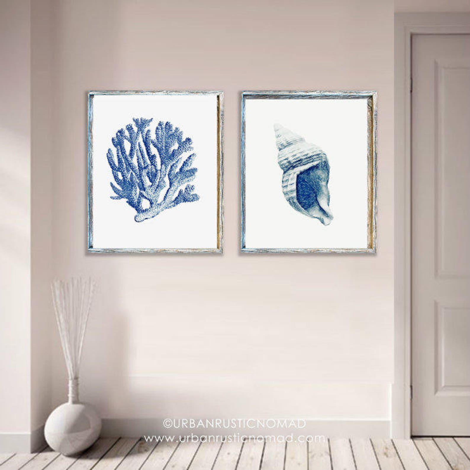 Sea Shell Indigo Blue Underwater Coastal Printable Digital - Etsy