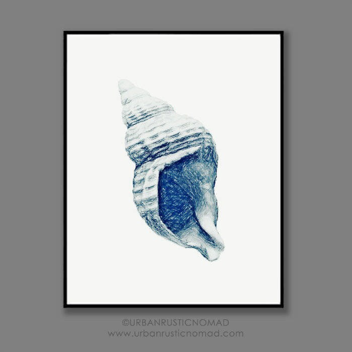 Sea Shell Indigo Blue Underwater Coastal Printable Digital - Etsy