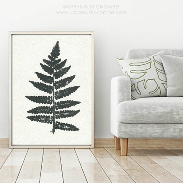 Leaf Frond Print, Black White, Digital Print of Lino on Paper, Tree ...