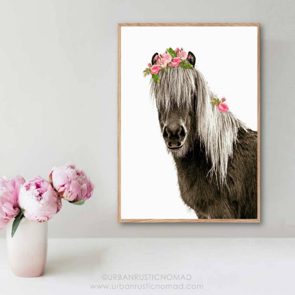 Horse With Pink Flower Crown, Printable Wall Art, Animal Prints, Nandi ...