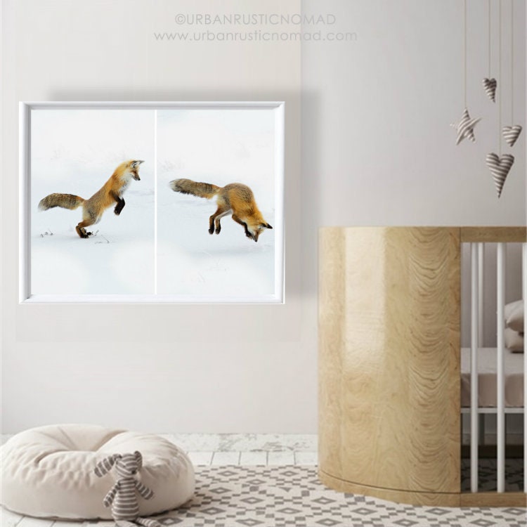 Fox Print, Foxes, Fox Leaping in Snow, Woodland Animals, Printable Wall ...