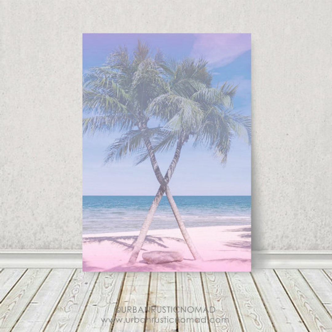 Palm Trees Wall Art, Print, Beach Art, Tropical, Pastel Pink Wall Art ...