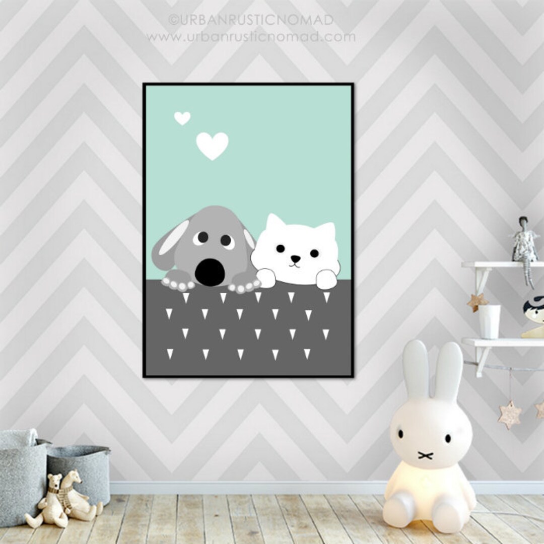 Dog Cat Friends Print, Scandinavian Nursery Decor (digital Download) - Etsy