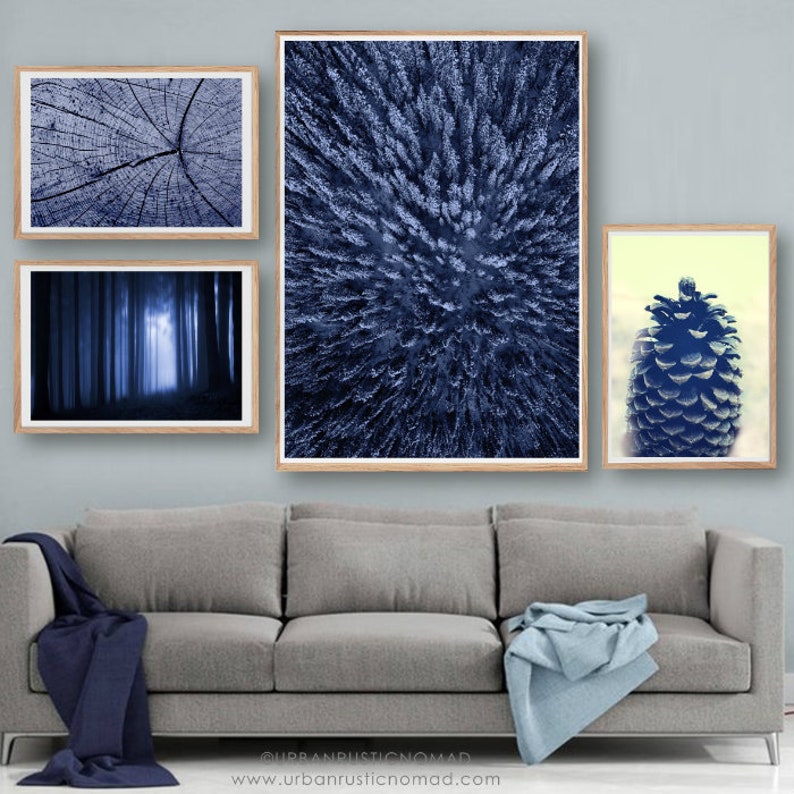 Pine Cone Indigo Denim Blue Wall Art Nordic Print Poster | Etsy