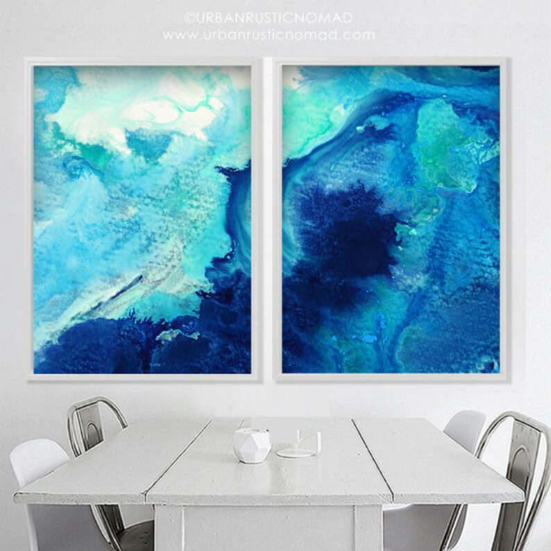 Watercolour, Teal, Indigo Blue, Print, Turquoise, Wall Art, Minimalist ...