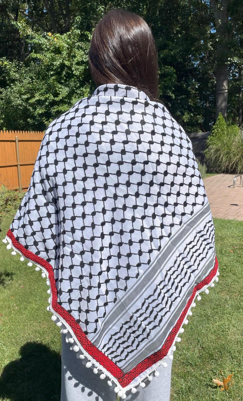 White and Black Shemagh With Embroidery Trim - Etsy
