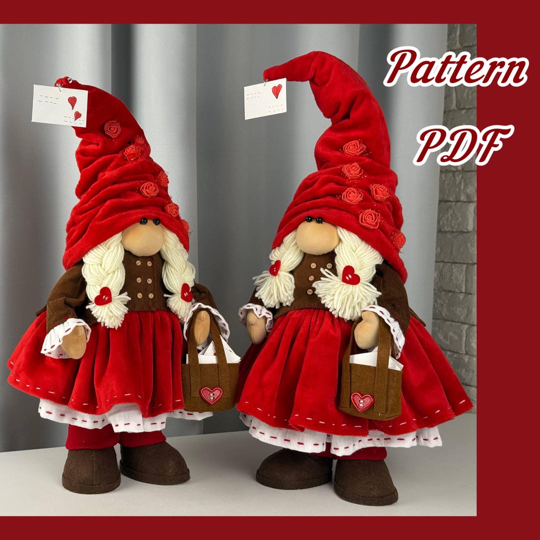 Valentine Gnome Sewing Pattern PDF | Postman Gnome Girl | Gnome Postman ...