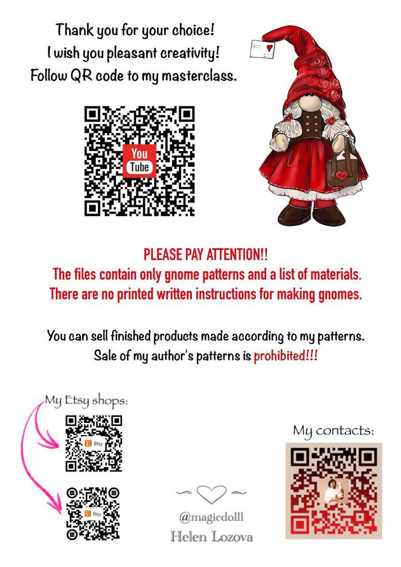 Valentine Gnome Sewing Pattern PDF | Postman Gnome Girl | Gnome Postman ...