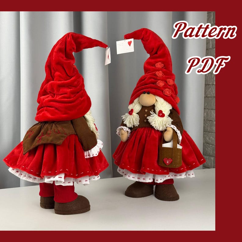 Valentine Gnome Sewing Pattern PDF | Postman Gnome Girl | Gnome Postman ...