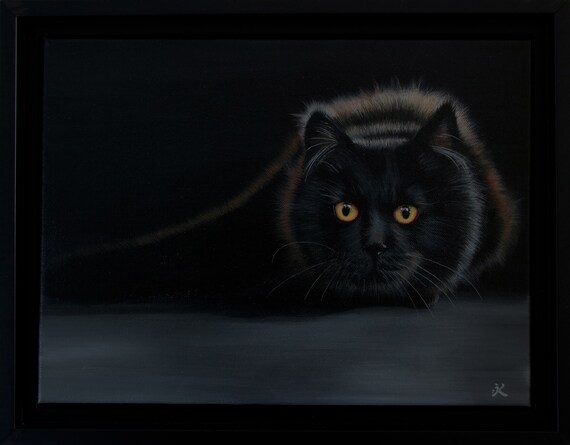 Original Art painting Tableau Peinture Acrylique chat noir | Etsy
