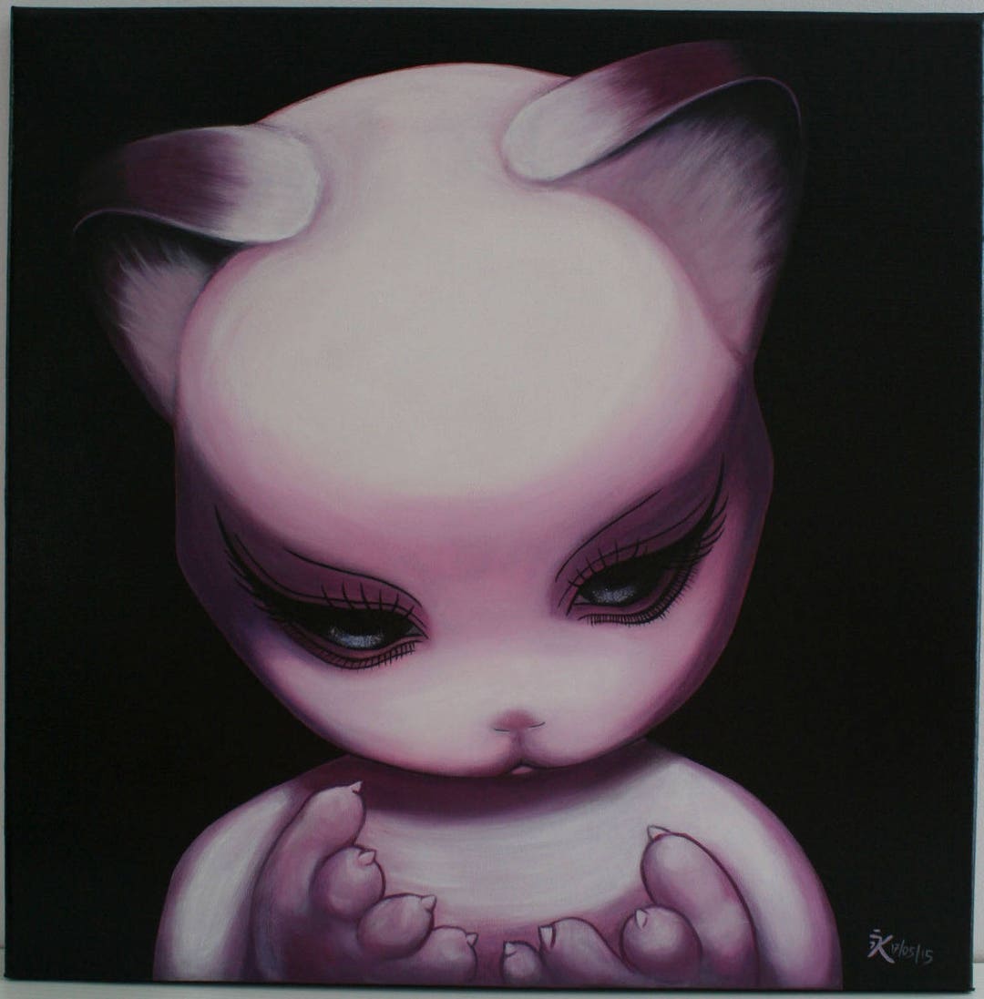 Tableau Peinture Acrylique personnage manga BJD chat "P'tit Chat-grin ...