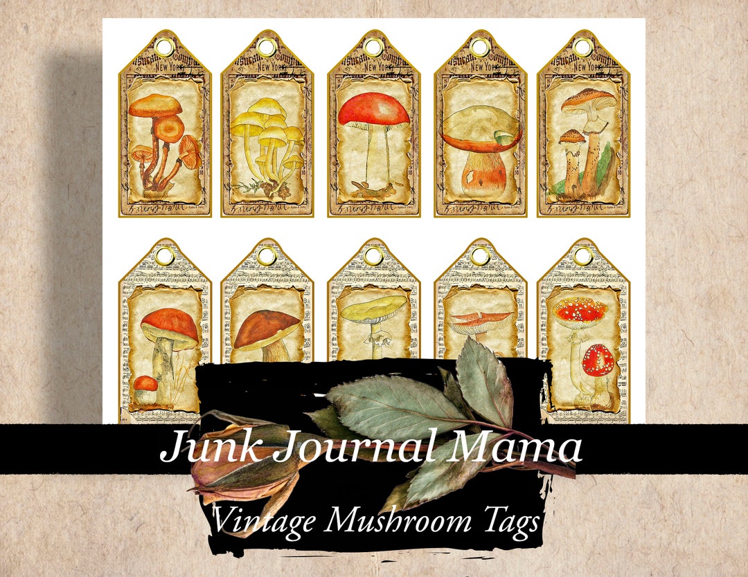 Vintage Mushroom Tags, Journal Cards, Ephemera Pack, Vintage Junk ...