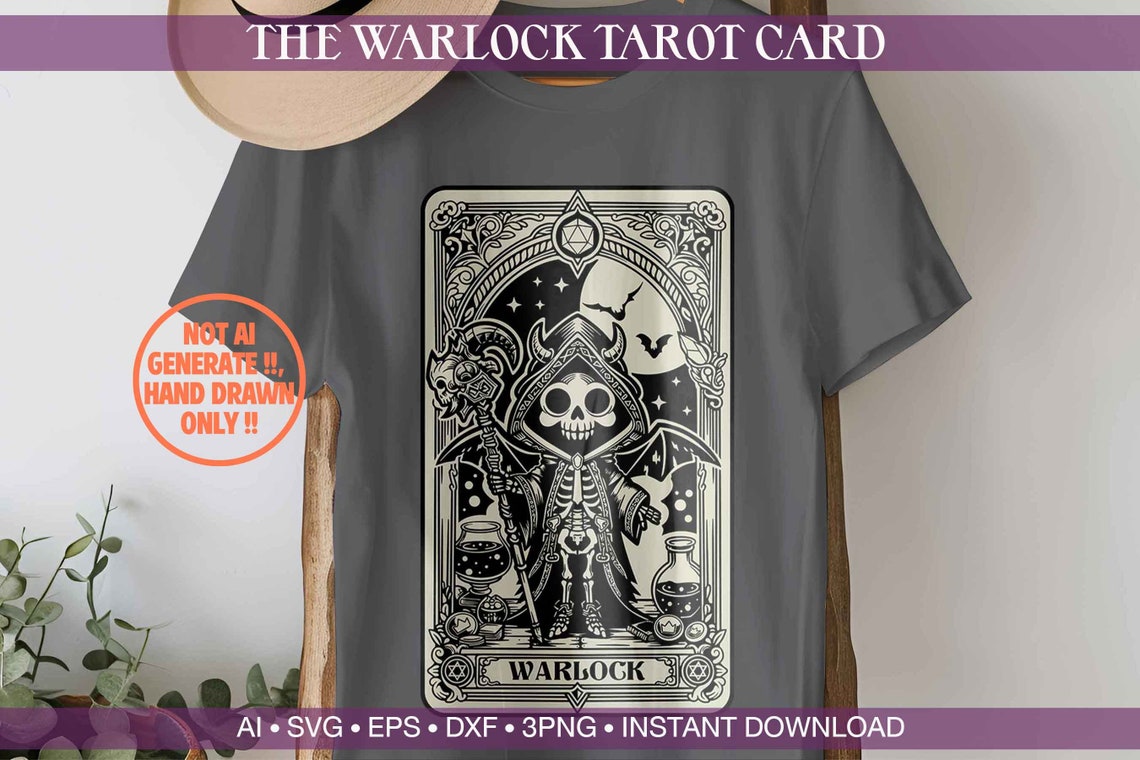 Dnd Warlock Class SVG, Skeleton Tarot Card Digital Art, Gothic Fantasy ...