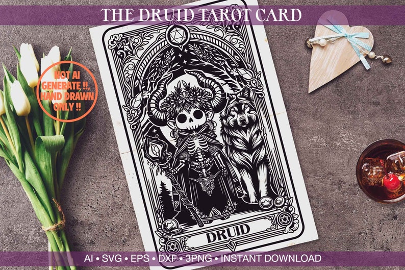 Dnd Druid Class SVG, Skeleton Tarot Card Digital Art, Gothic Fantasy ...