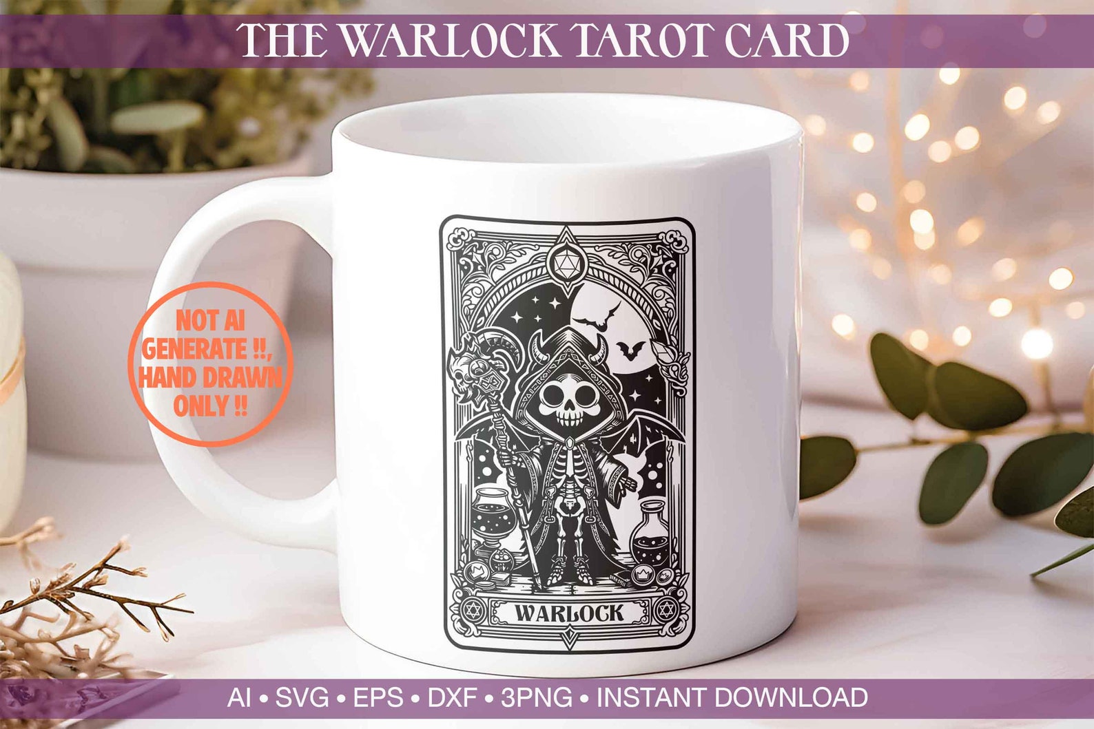 Dnd Warlock Class SVG, Skeleton Tarot Card Digital Art, Gothic Fantasy ...