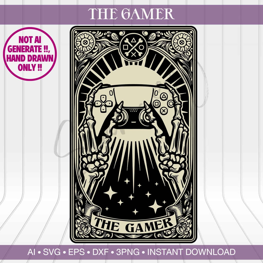 The Gamer Tarot Card SVG, Skeleton Gaming & Controller Digital Art ...