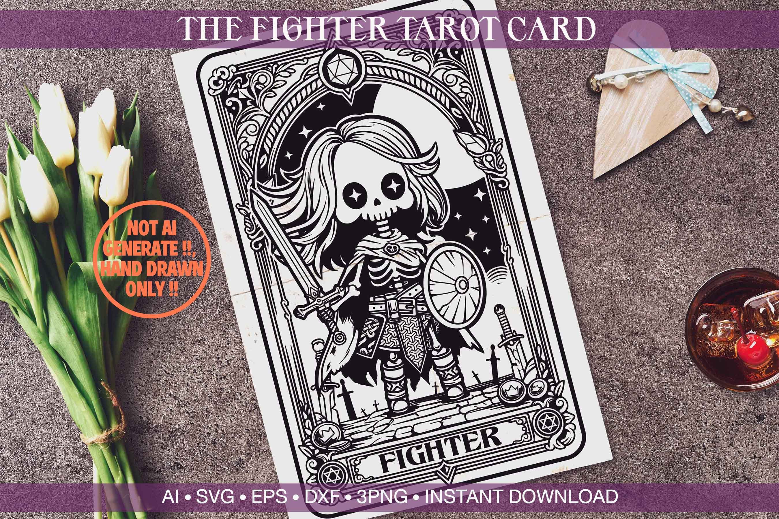 Dnd Fighter Class SVG, Skeleton Tarot Card Digital Art, Gothic Fantasy ...