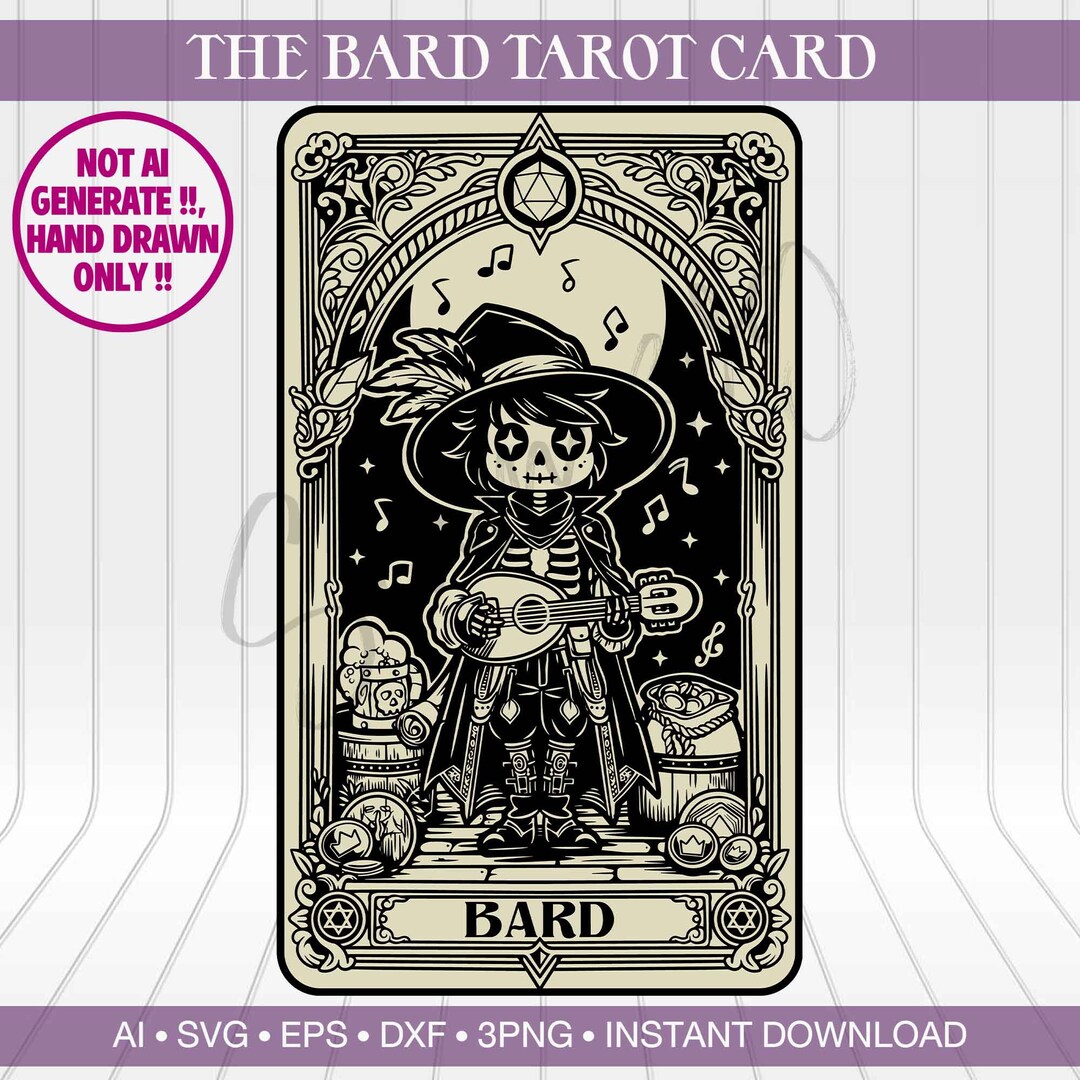 Dnd Bard Class SVG, Skeleton Tarot Card Digital Art, Gothic Fantasy ...