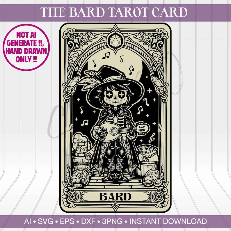 Dnd Bard Class SVG, Skeleton Tarot Card Digital Art, Gothic Fantasy ...