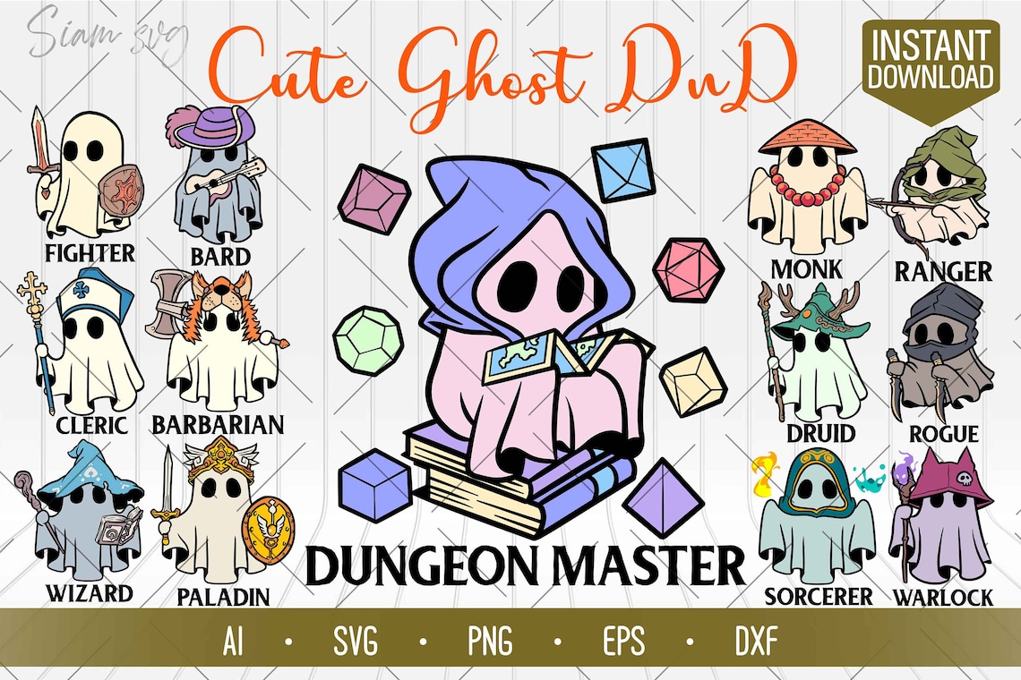 13 Dnd Cute Ghost Classes Halloween Svg Bundle ∞ Dungeons and Dragons ...