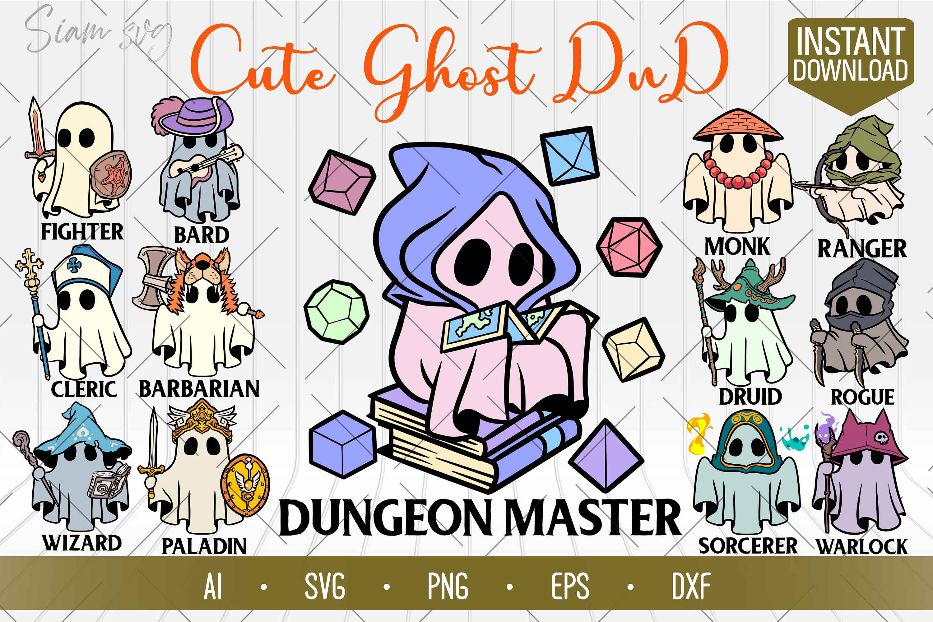 13 Dnd Cute Ghost Classes Halloween Svg Bundle Dungeons and Dragons Svg ...