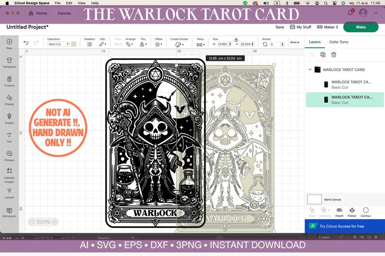 Dnd Warlock Class SVG, Skeleton Tarot Card Digital Art, Gothic Fantasy ...