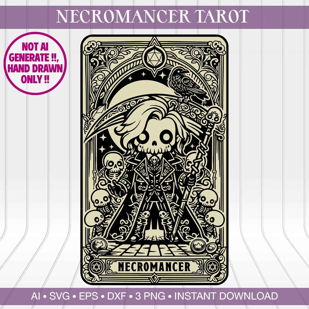Dnd Necromancer Character SVG, Skeleton Tarot Card Digital Art, Gothic ...