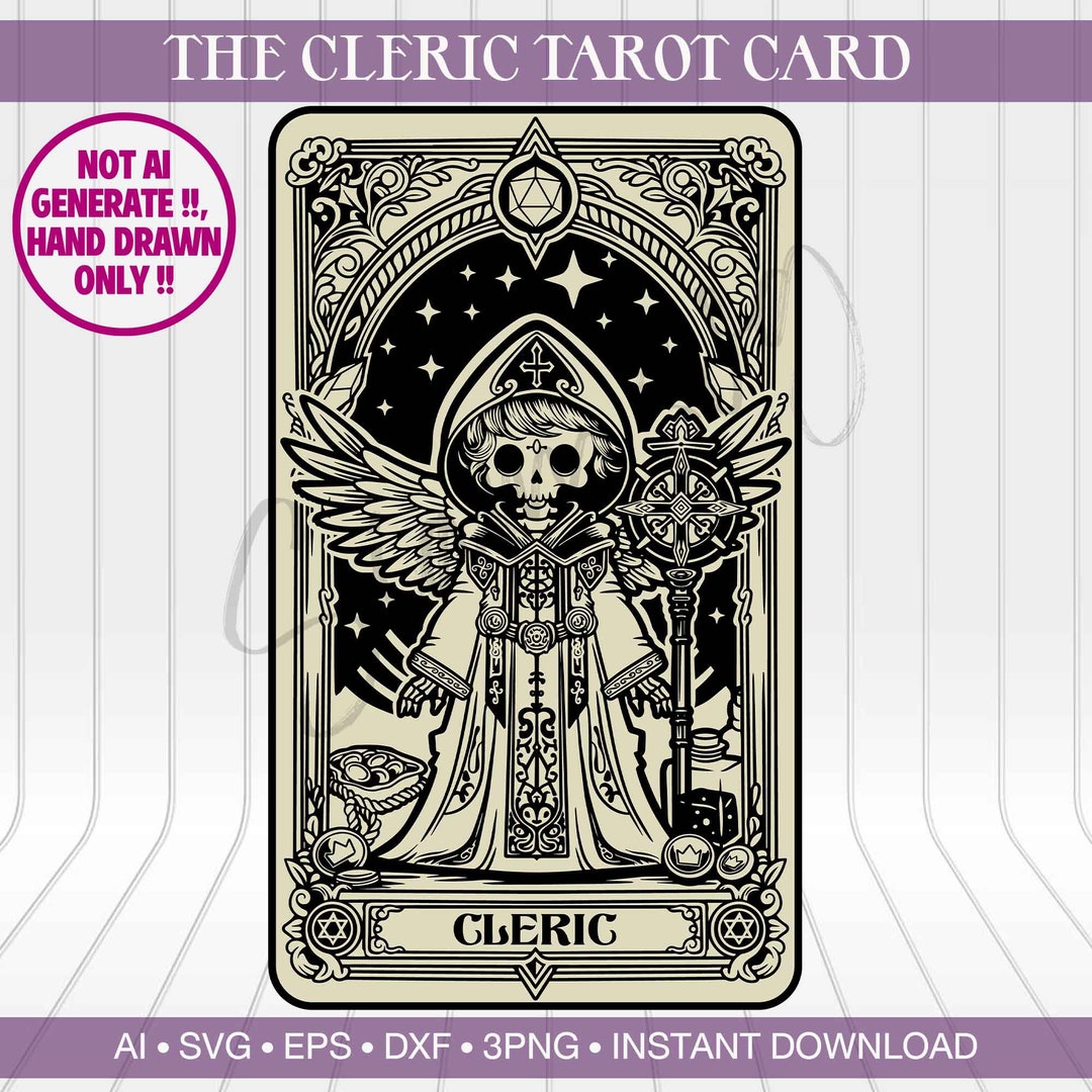 Dnd Cleric Class SVG, Skeleton Tarot Card Digital Art, Gothic Fantasy ...