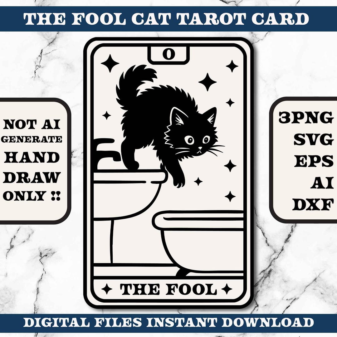 The Fool Tarot Card SVG, Hand Drawn Black Cat Art, Witchy Cricut File ...