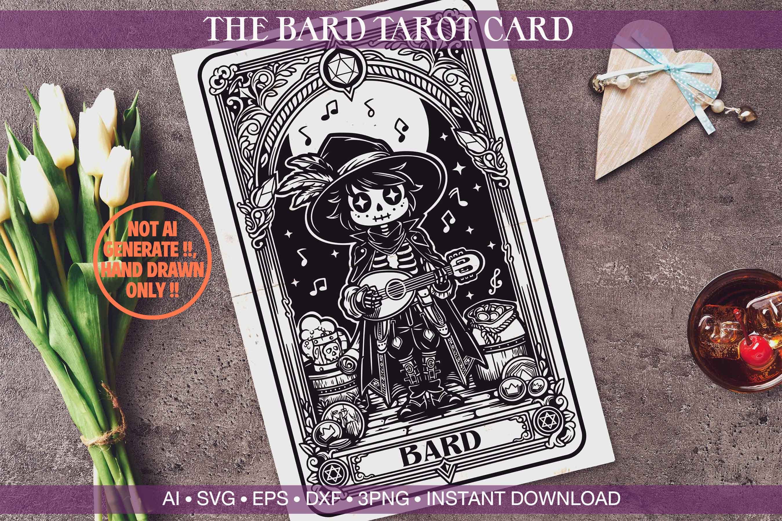 Dnd Bard Class SVG, Skeleton Tarot Card Digital Art, Gothic Fantasy ...
