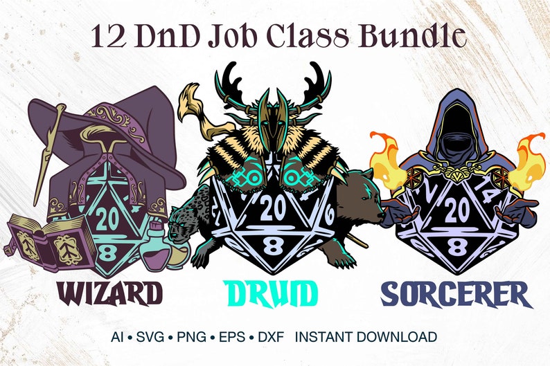 12 Dnd Class Bundle SVG, D20 Dice RPG Emblems Designs, RPG Digital ...