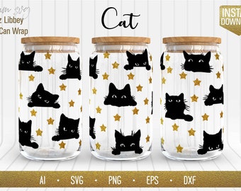 Kitten Libbey Glass Can Wrap SVG, Seamless Cat Tumbler Sublimation ...