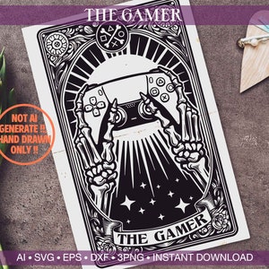 The Gamer Tarot Card SVG, Skeleton Gaming & Controller Digital Art ...