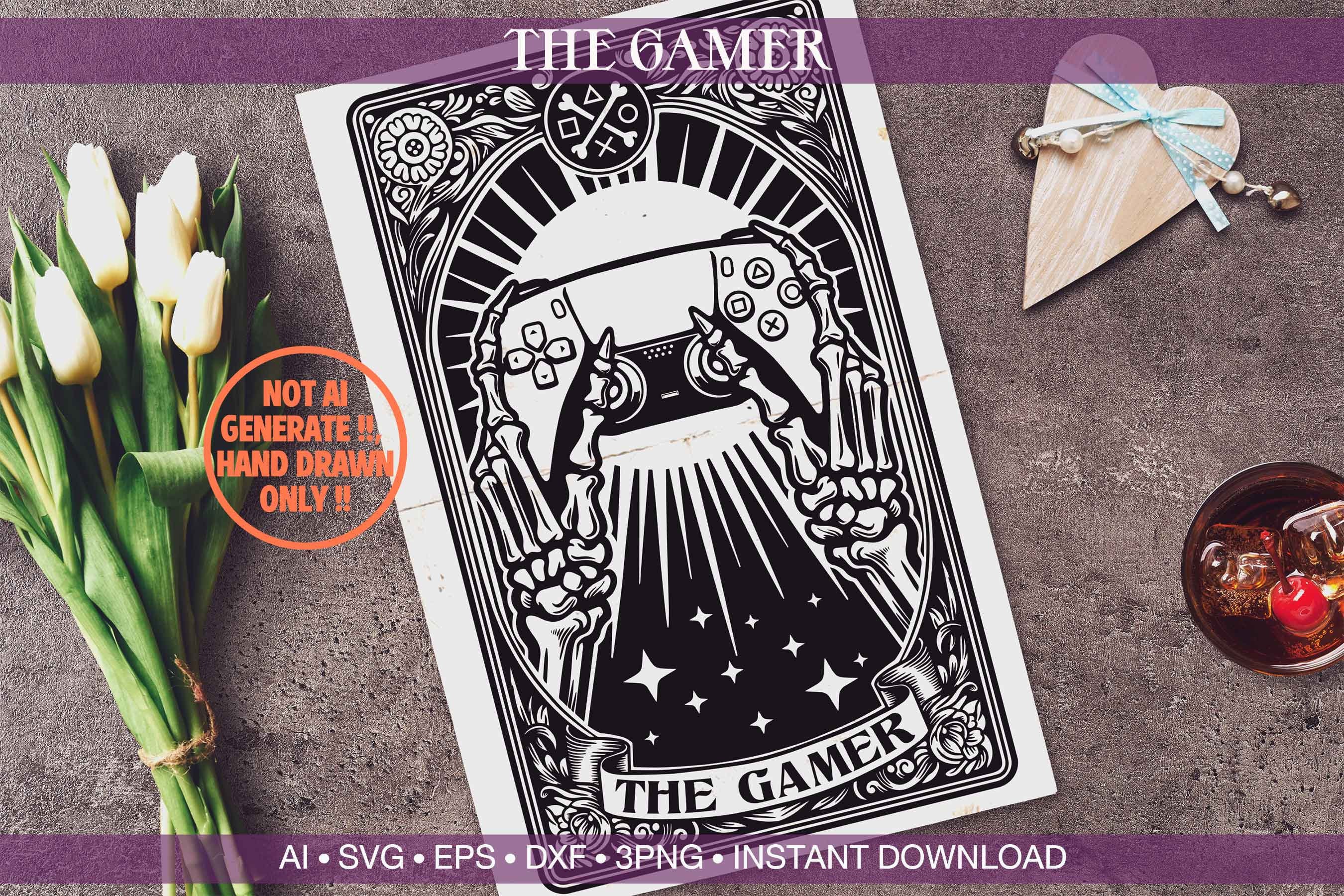 The Gamer Tarot Card SVG, Skeleton Gaming & Controller Digital Art ...