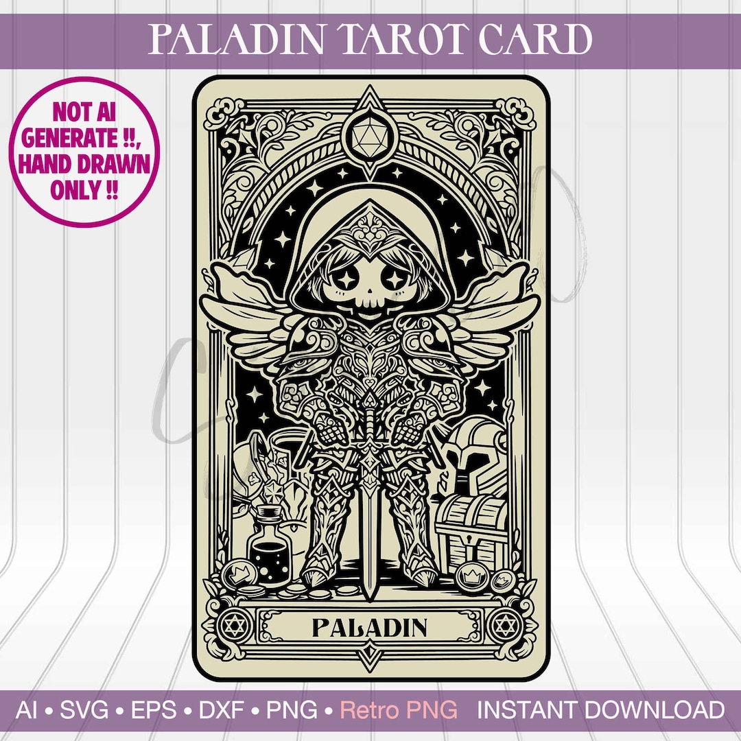 Dnd Paladin Class SVG, Skeleton Tarot Card Digital Art, Gothic Fantasy ...