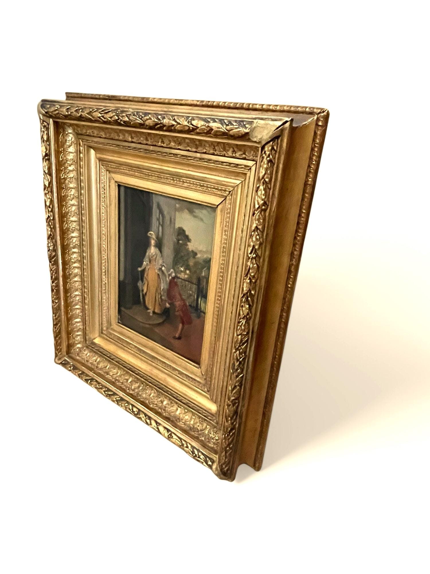 Antique Painting, Gallant Scene at the Doorstep, Signed and Dated, With ...