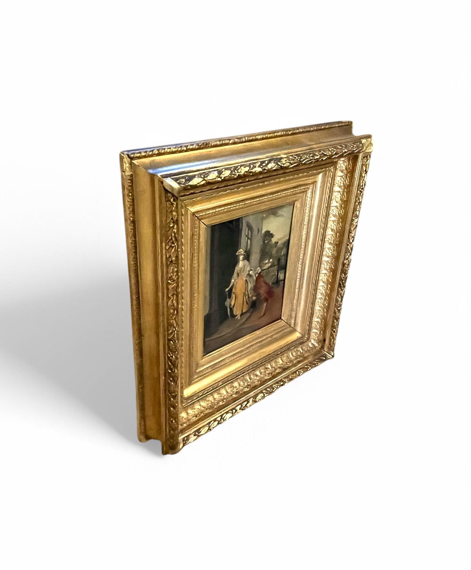 Antique Painting, Gallant Scene at the Doorstep, Signed and Dated, With ...