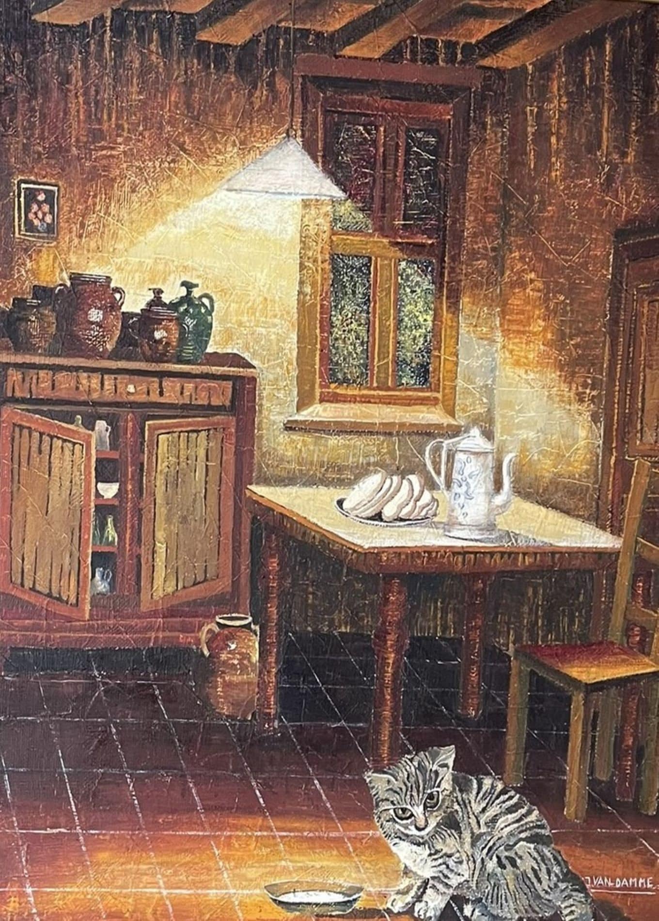 Vintage Painting, the Cat in the Kitchen, Oil on Canvas, Signed - Etsy