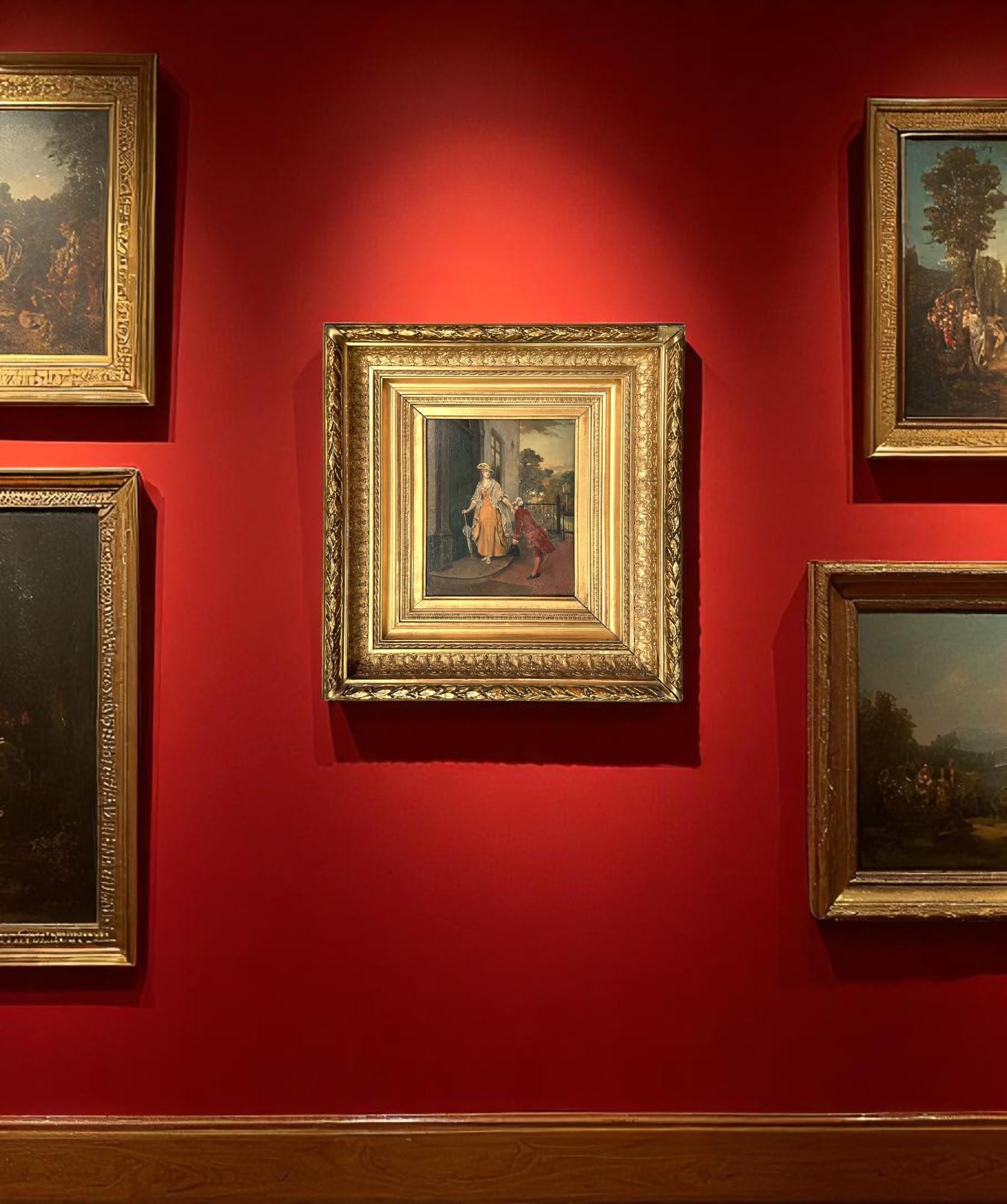 Antique Painting, Gallant Scene at the Doorstep, Signed and Dated, With ...