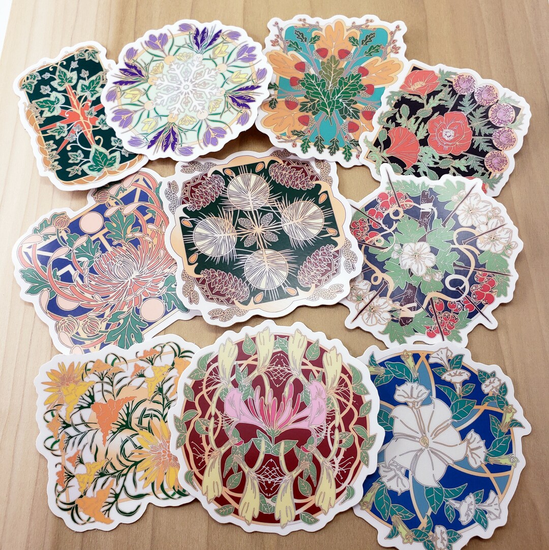 Seeking Glass Rosette Vinyl Stickers, Botanical Plants and Flowers ...